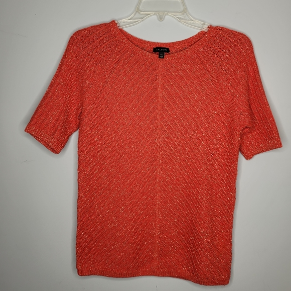 Talbots | Sweaters | Talbots Sparkle Metallic Thread Orangered Knit Cotton Blend Sweater Sz ...